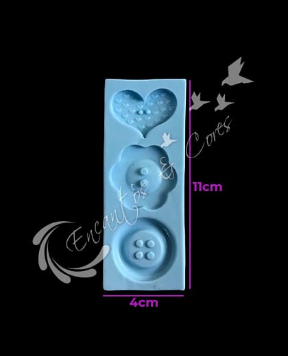 MOLDE DE SILICONE MOLDE TRIO BOTÕES - Encantos e Cores